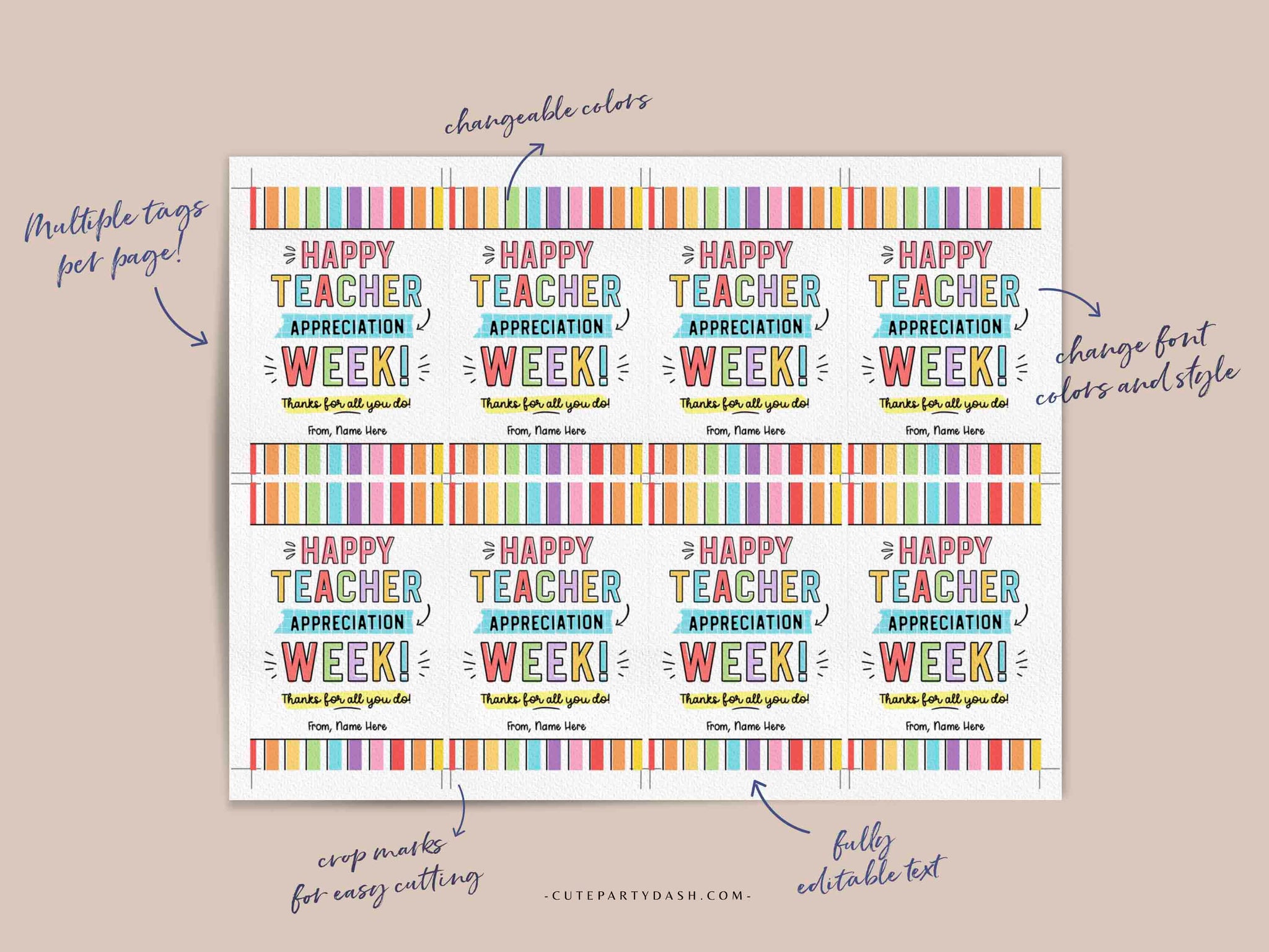 Happy Teacher Appreciation Week Thanks for all you do Tags – Cute Party ...