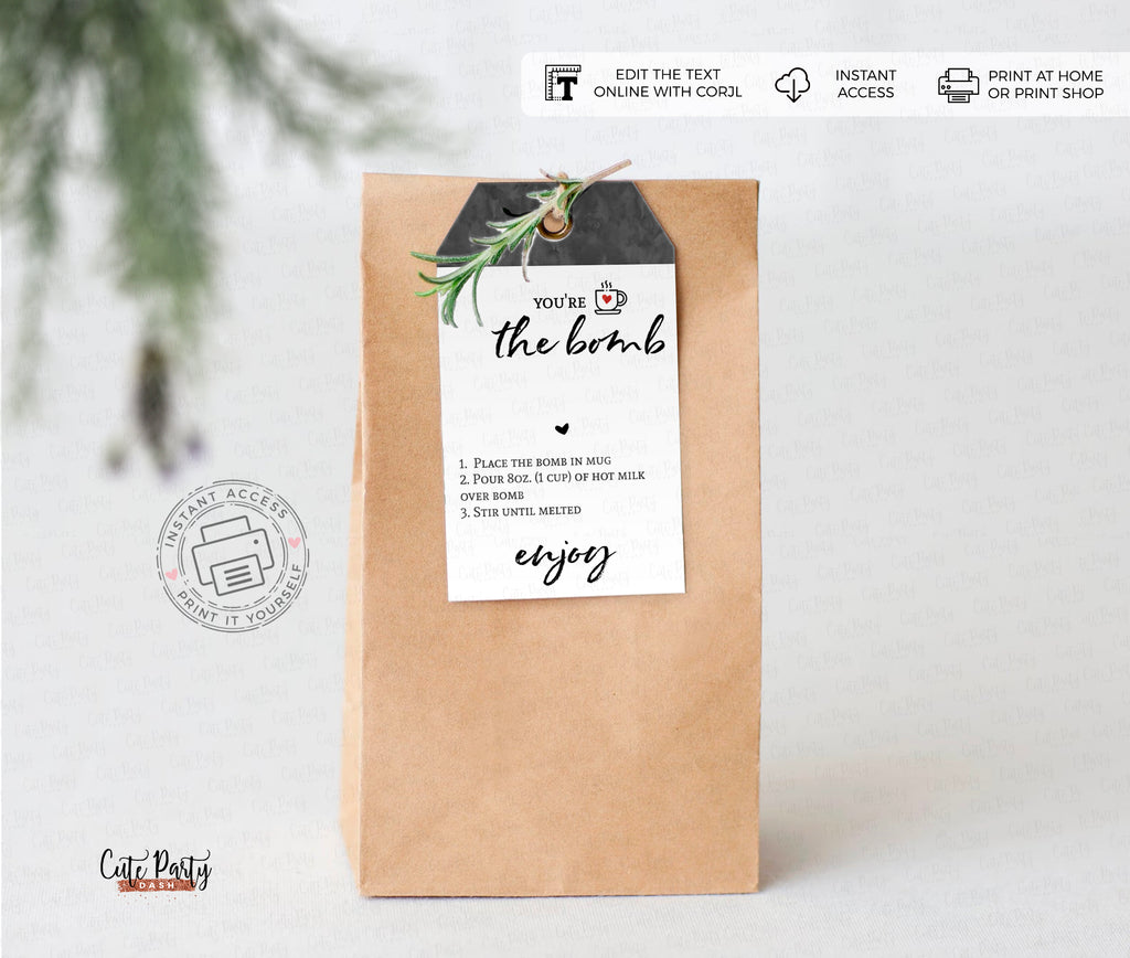 Valentine Hot chocolate Bomb Gift Tag - Digital Download – Cute Party Dash