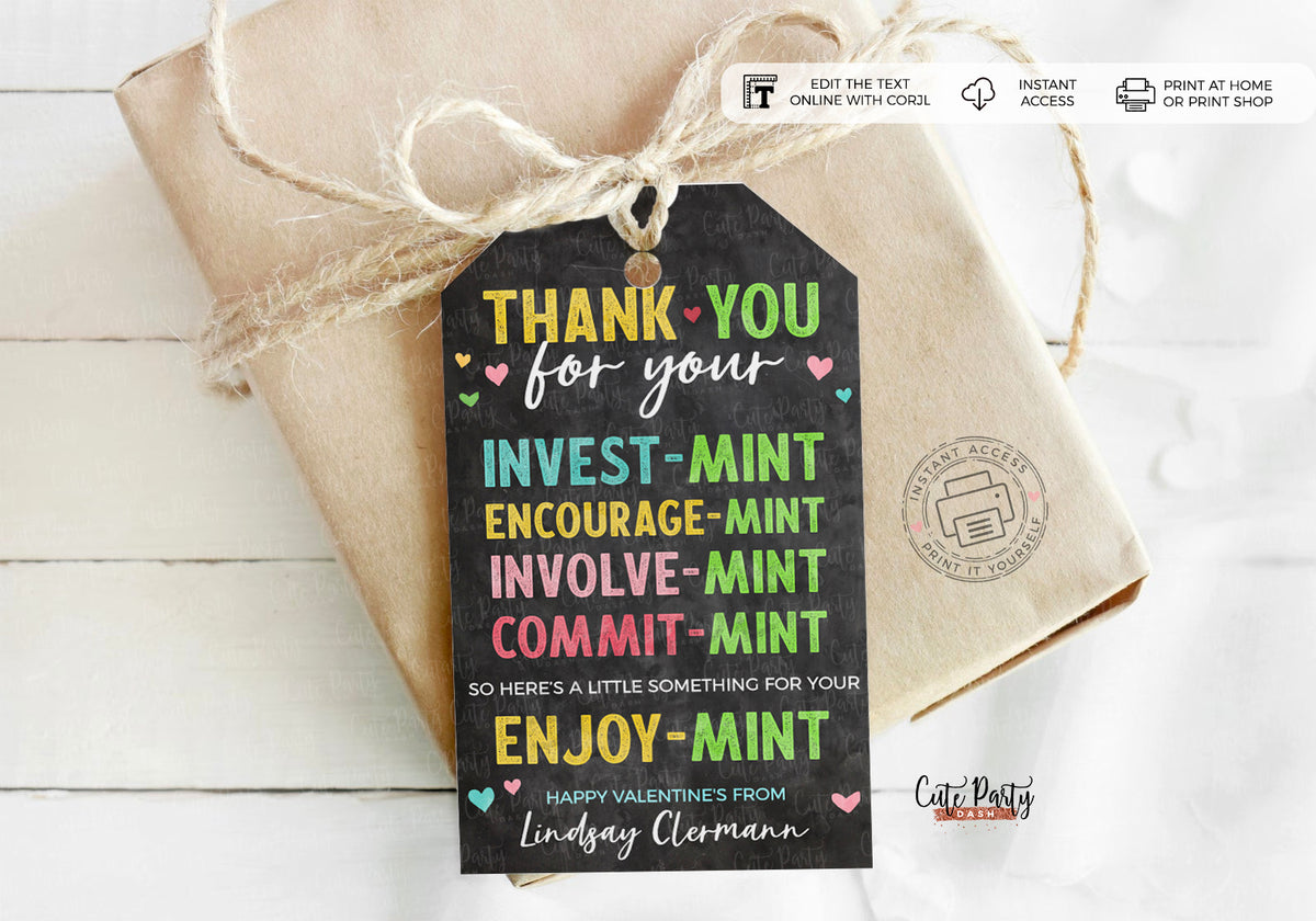 Valentine's Day Mint Favor Tags - Digital Download – Cute Party Dash