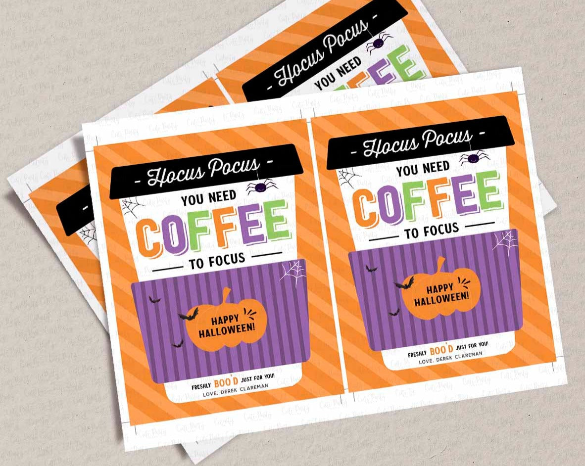 Hocus Pocus you need coffee to focus Editable Halloween Coffee Gift Ca ...