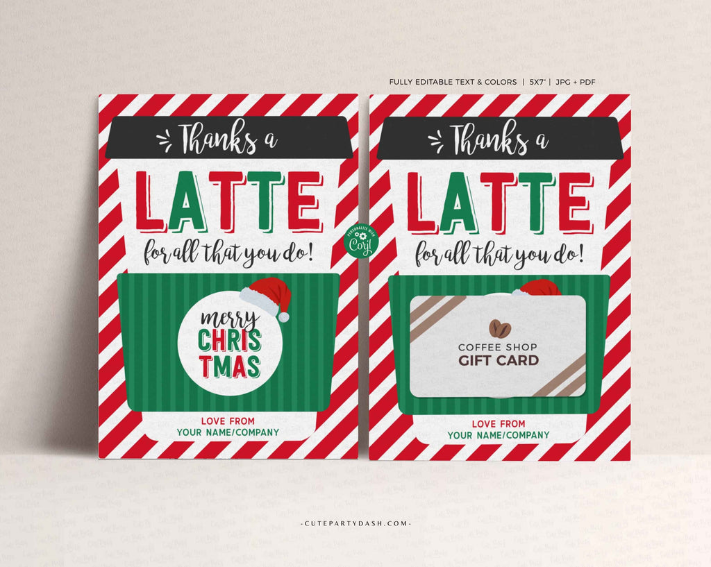 Christmas Thanks a Latte Christmas Coffee Gift Card Holder template ...