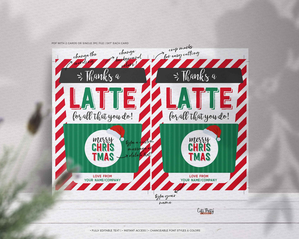 Christmas Thanks a Latte Christmas Coffee Gift Card Holder template ...