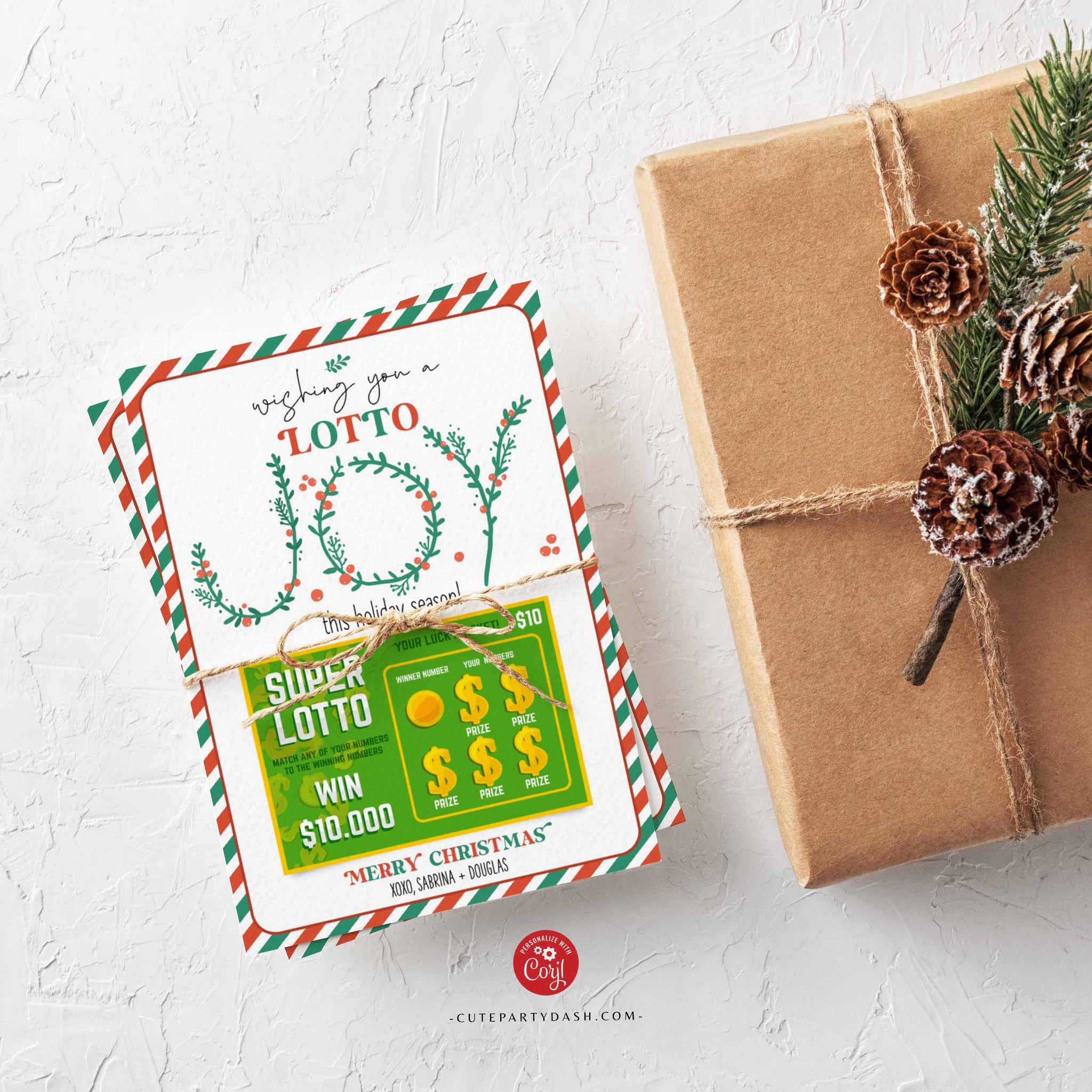 Editable Christmas Lotto Ticket Gift Card Holder template, Printable H ...