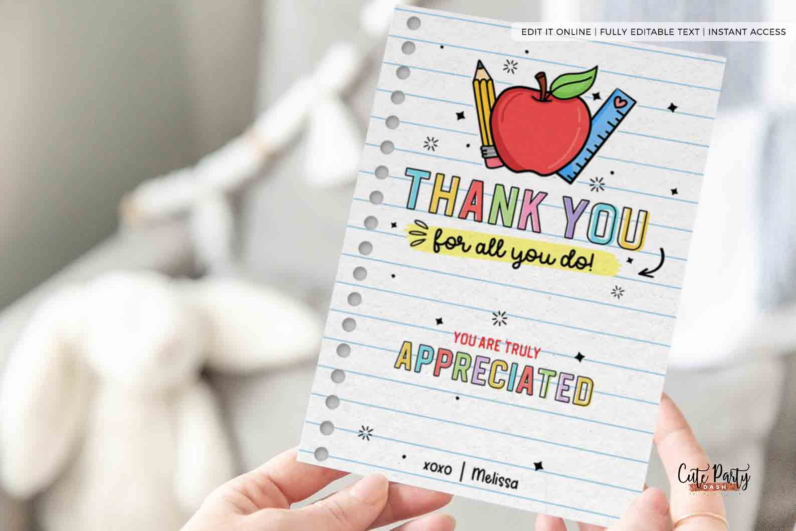 Editable Thank You Gift Card Holder template Printable Teacher Appreci ...